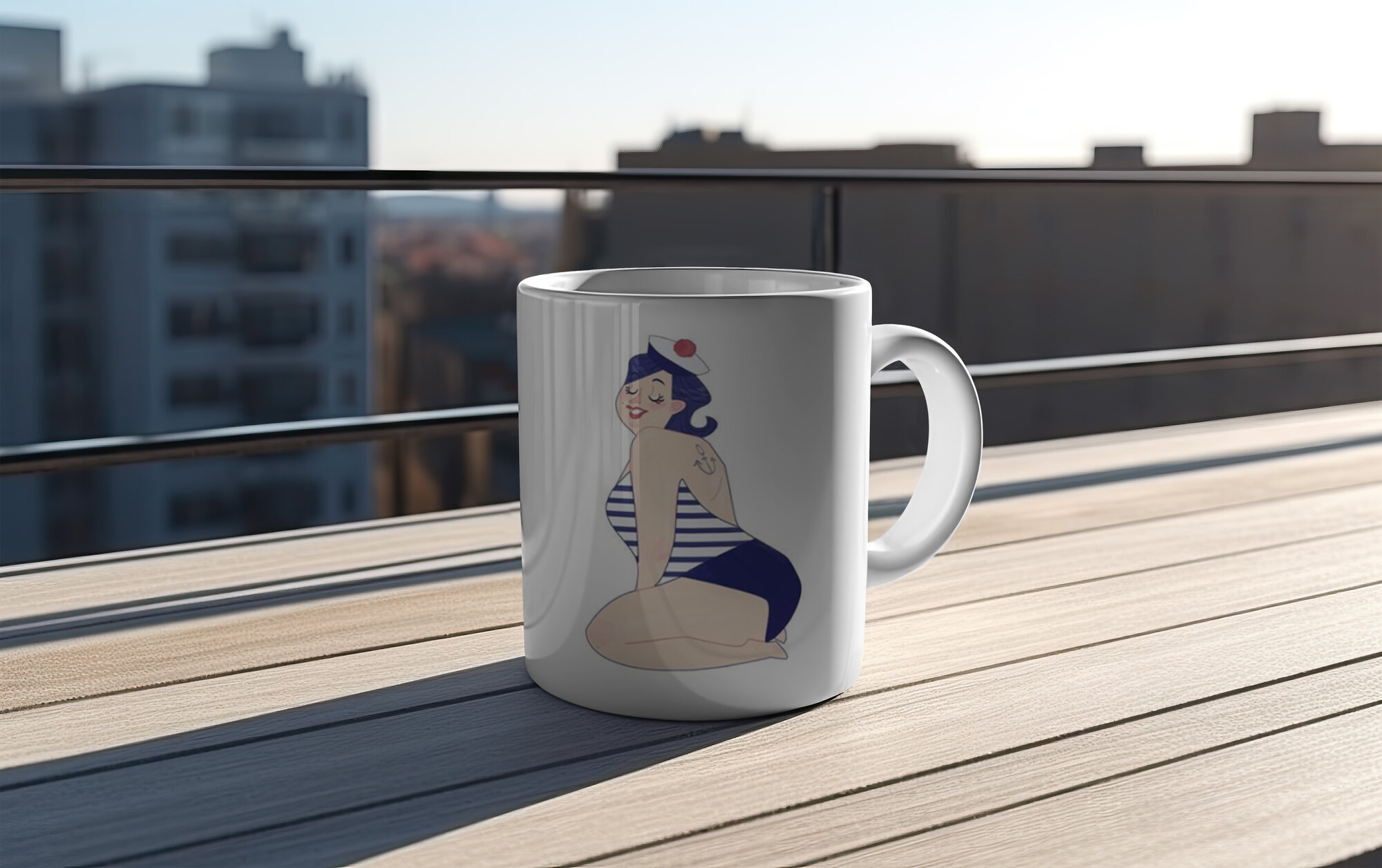 Кружка, чашка керамическая белая с ручкой с рисунком "Курортница", 330 мл, для кофе, чая, подарка, домой, в офис