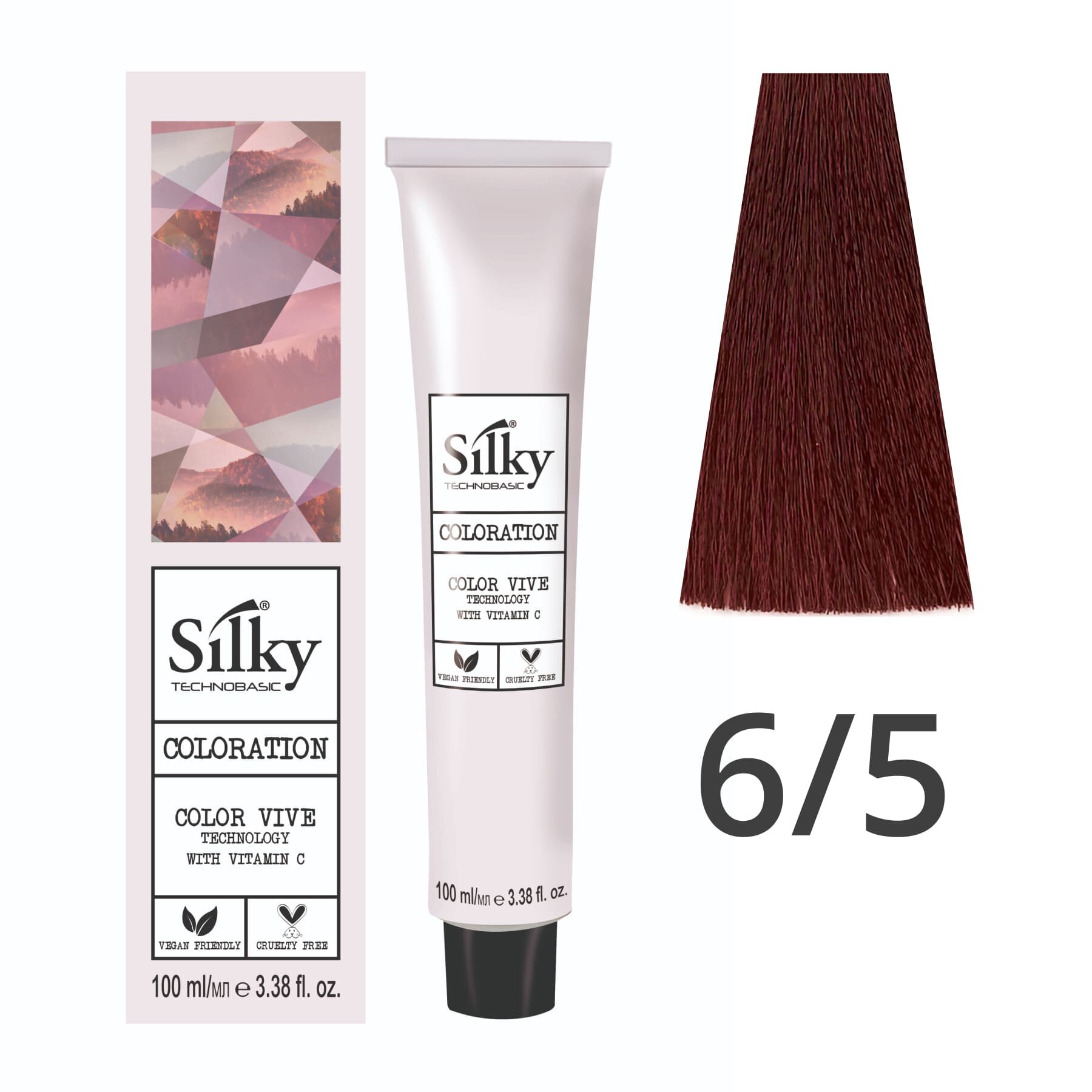 Крем - краска для волос профессиональная Silky Color Vive/Ultralift 6/5 Темный русый Махагоновый, 100 мл