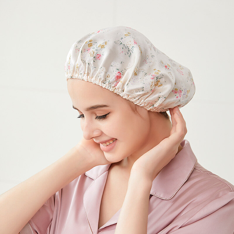 Шелковая шапочка для сна из 100% шелка тутового шелкопряда, для ухода за волосами, мягкая и не вызывающая напряжения, женская шапочка для волос, шапочка для душа.