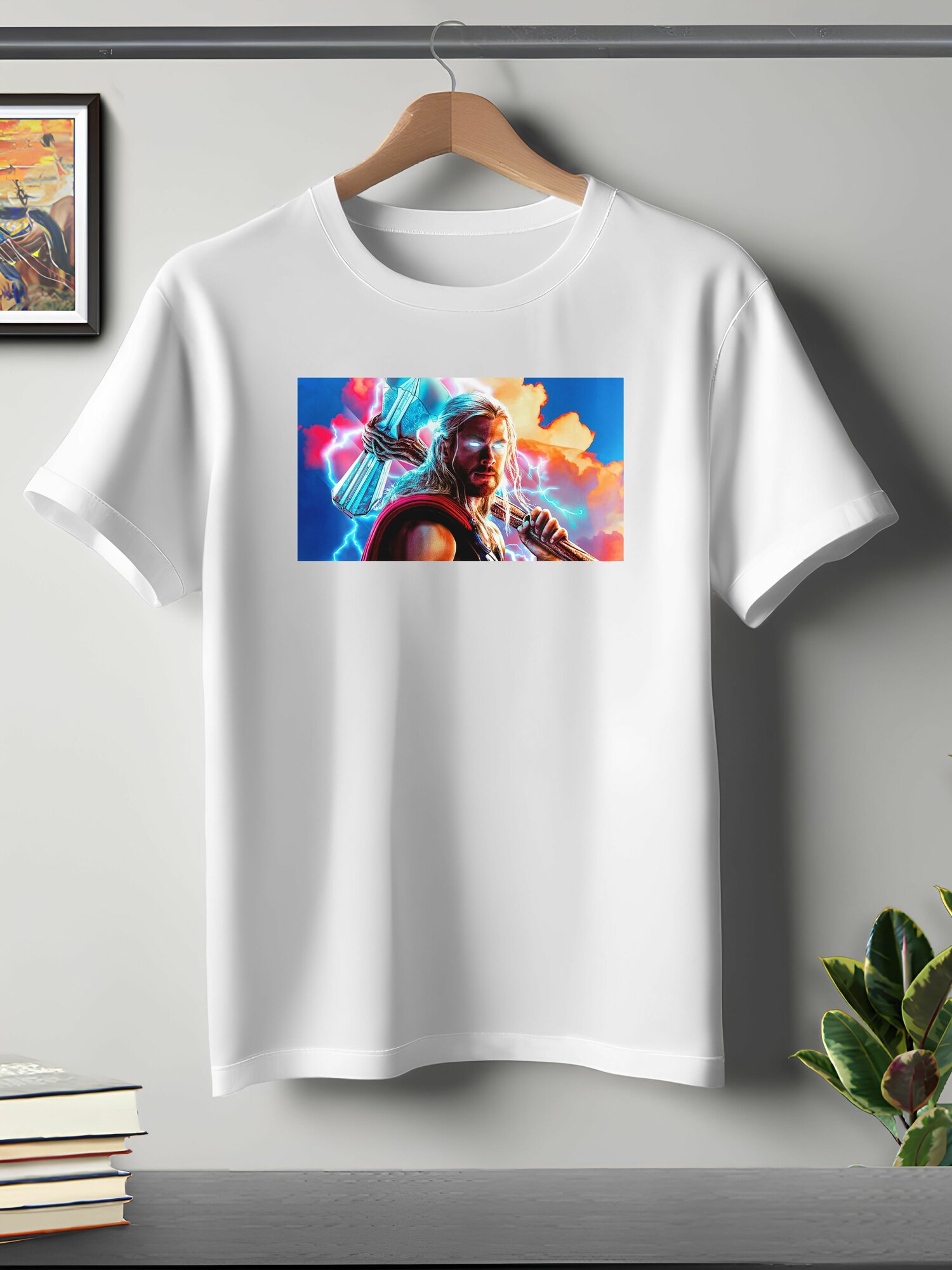 Футболка ONEQ унисекс 50-52 (XL) размер с принтом Тор, белая