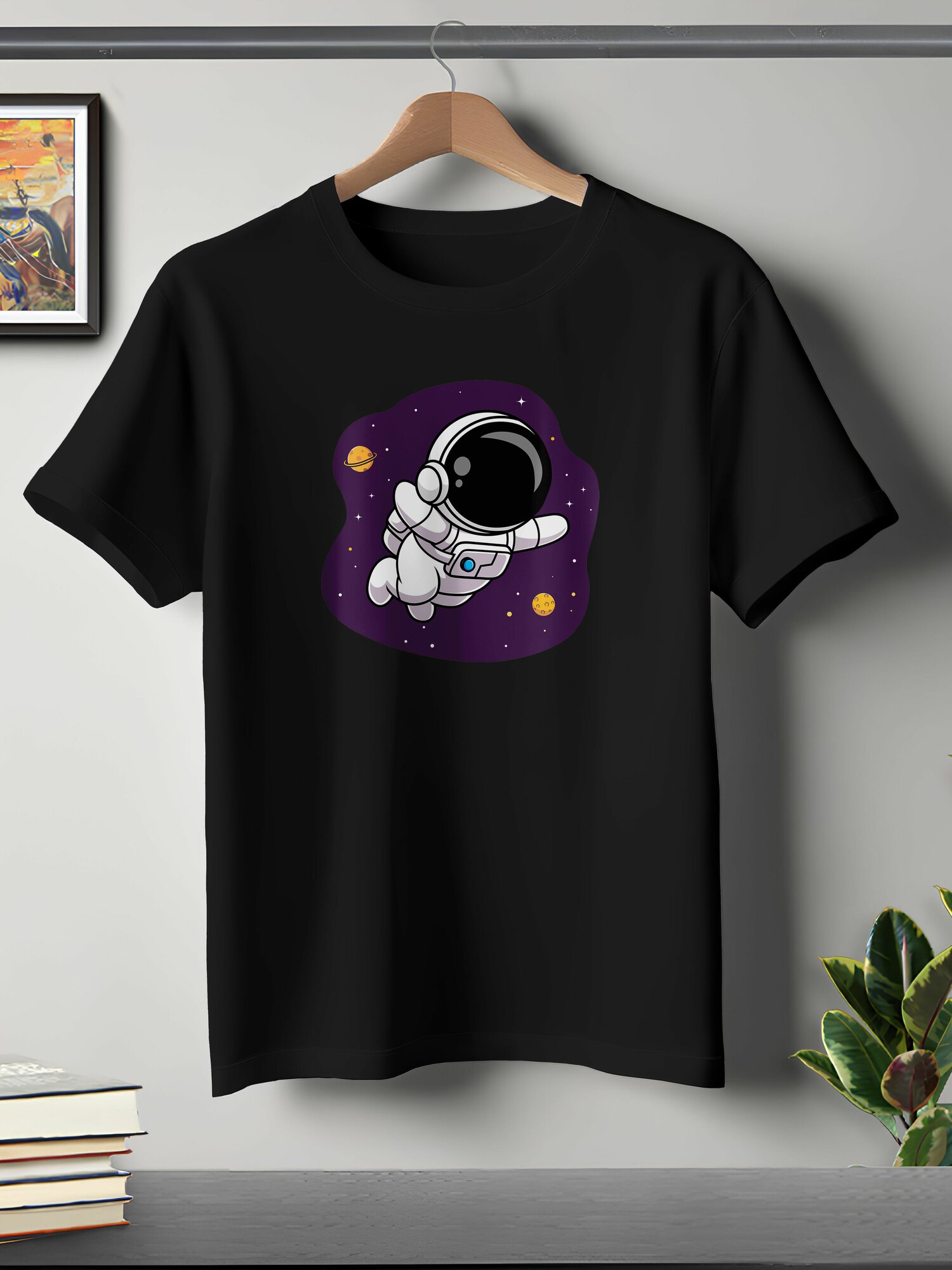 Футболка ONEQ унисекс 64-66 (5XL) размер с принтом Космонавт, черная