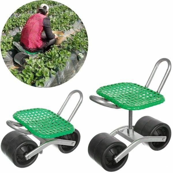 Стул садовый на колесах для прополки и работы в саду 35*47*14см с поворотным механизмом(360), цвет зеленый