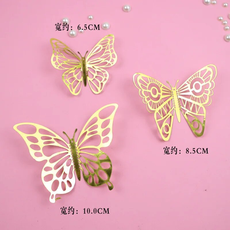 Золотые 3D бабочки для декора, 3 шт, 6.5-10 см, Розовый, Color: 3