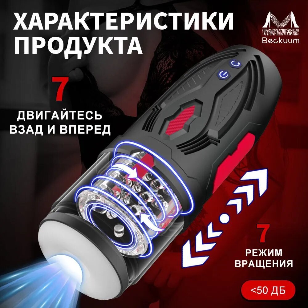 Автоматический мастурбатор мужской Beckuum с телескопическими (поступательными) движениями и ротацией (вращением), имитатор вагины