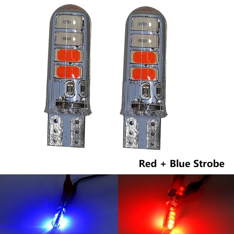 2 шт, автомобильные стробоскопы T10 W5W 5630 8SMD Red blue