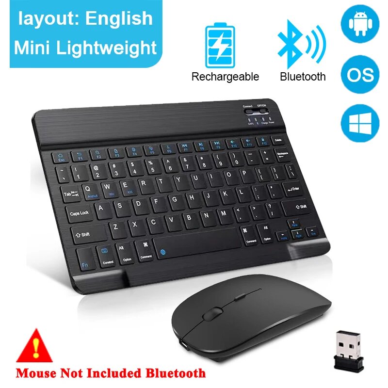 Мини клавиатура Bluetooth с мышью, черная