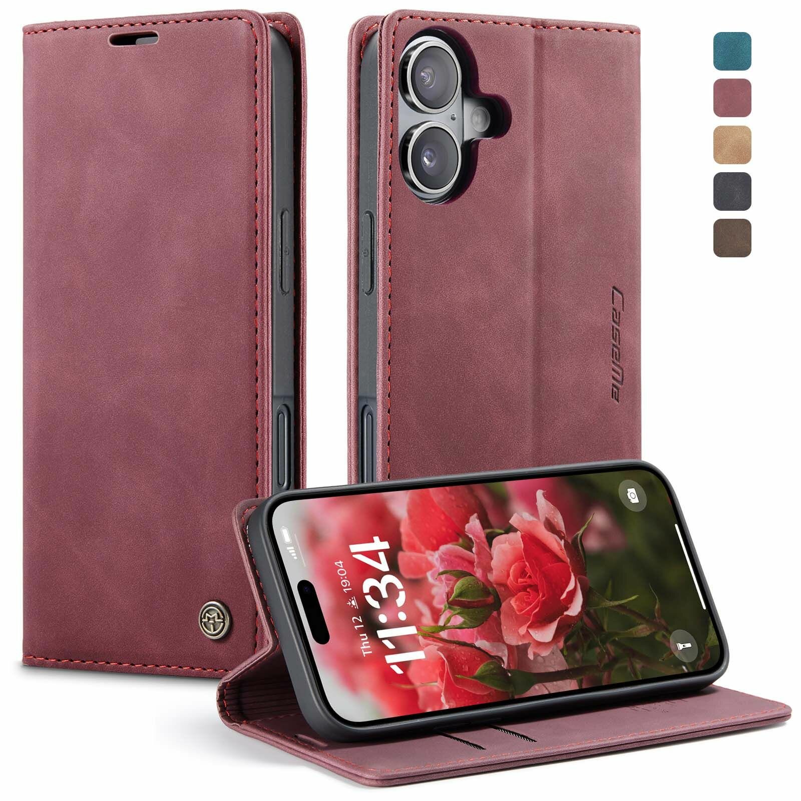 CaseMe Кожаный чехол для Apple iPhone 16 Plus / Эпл Айфон 16 Плюс с визитницей из экокожи
