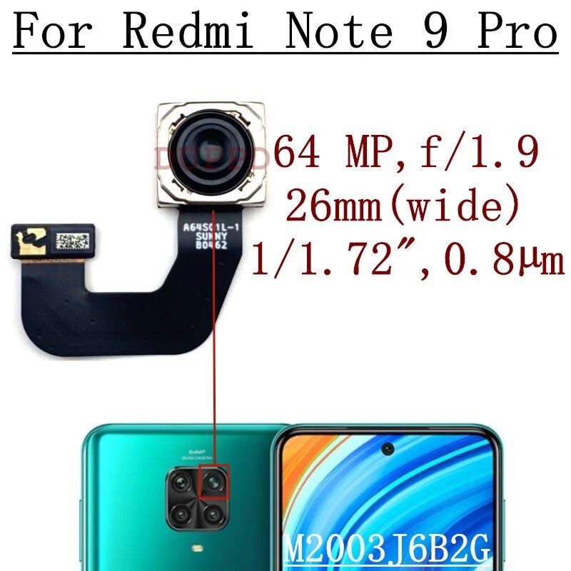 Задняя камера Xiaomi Redmi Note 9 Pro, 64 МП, f/1.9, M2003J6B2G