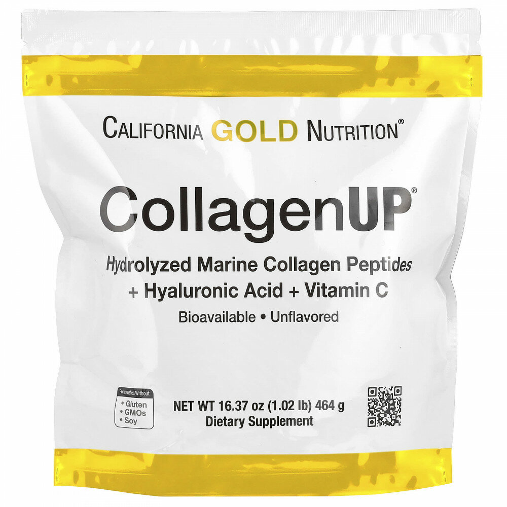 California Gold Nutrition, CollagenUP®, гидролизованные пептиды морского коллагена с гиалуроновой кислотой и витамином C, с нейтральным вкусом, 464 г (1,02 фунта)