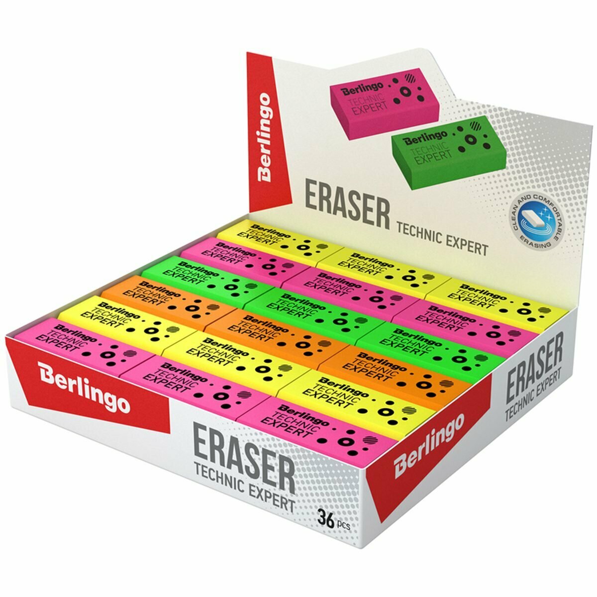 Ластик Berlingo Technic Expert, прямоугольный, разные цвета, 40x18x11мм (BLc_00540), 1шт.