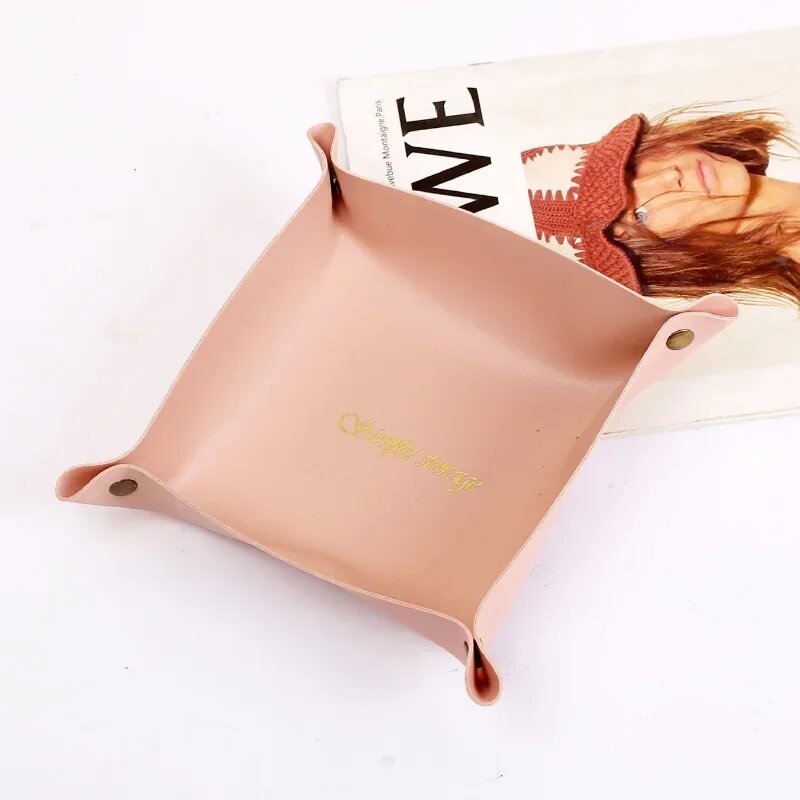 Кожаный органайзер, настольный поднос, тарелка для ключей, украшение для дома, органайзер, поднос для игральных костей, кошелек для ключей, складной ящик для хранения из искусственной кожи