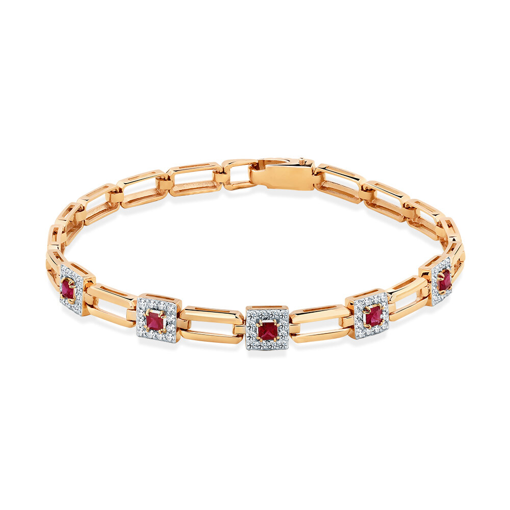 Браслет, красное золото, 585 проба, бриллиант, рубин