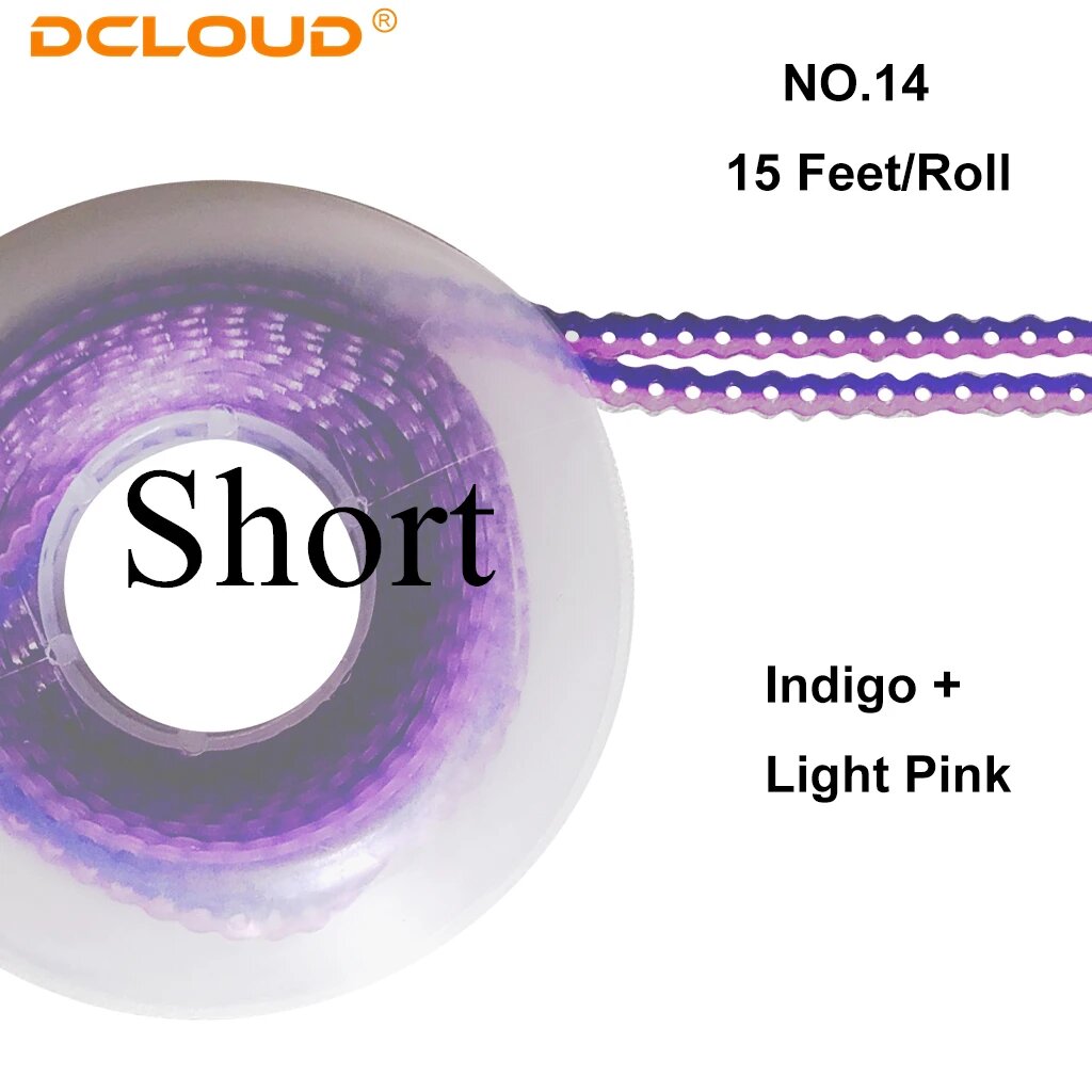 DCLOUD Эластичная цепь для брекетов, 15 футов, NO.14 Short, Indigo + Light Pink