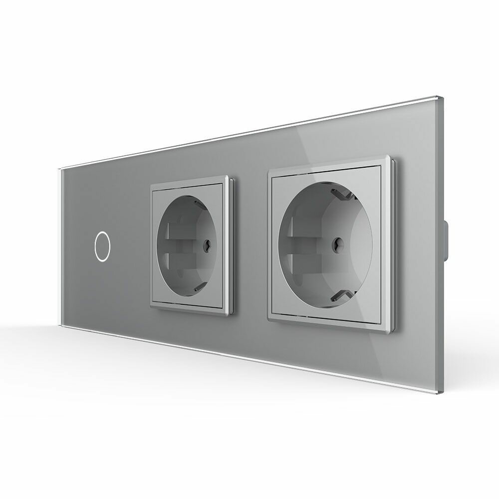 Сенсорный выключатель Livolo Original VL-C701/C7C2EU-15 1 клавиша + 2 розетки, серый, стеклянная панель, 3 поста