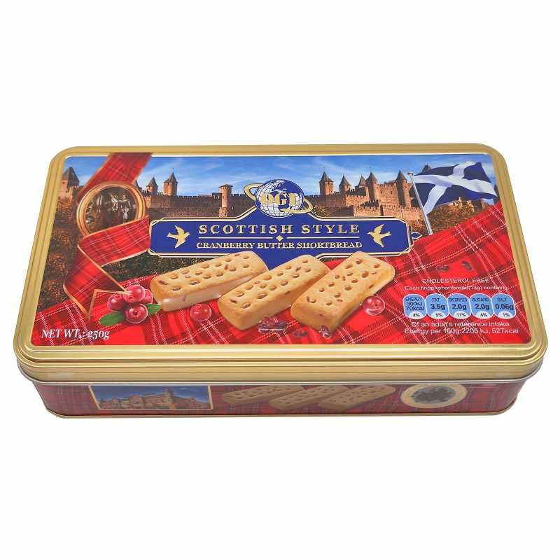 Печенье HUAMEI SHORTBREAD Шотландское печенье с клюквой в подарочной упаковке /жесть/ 250г