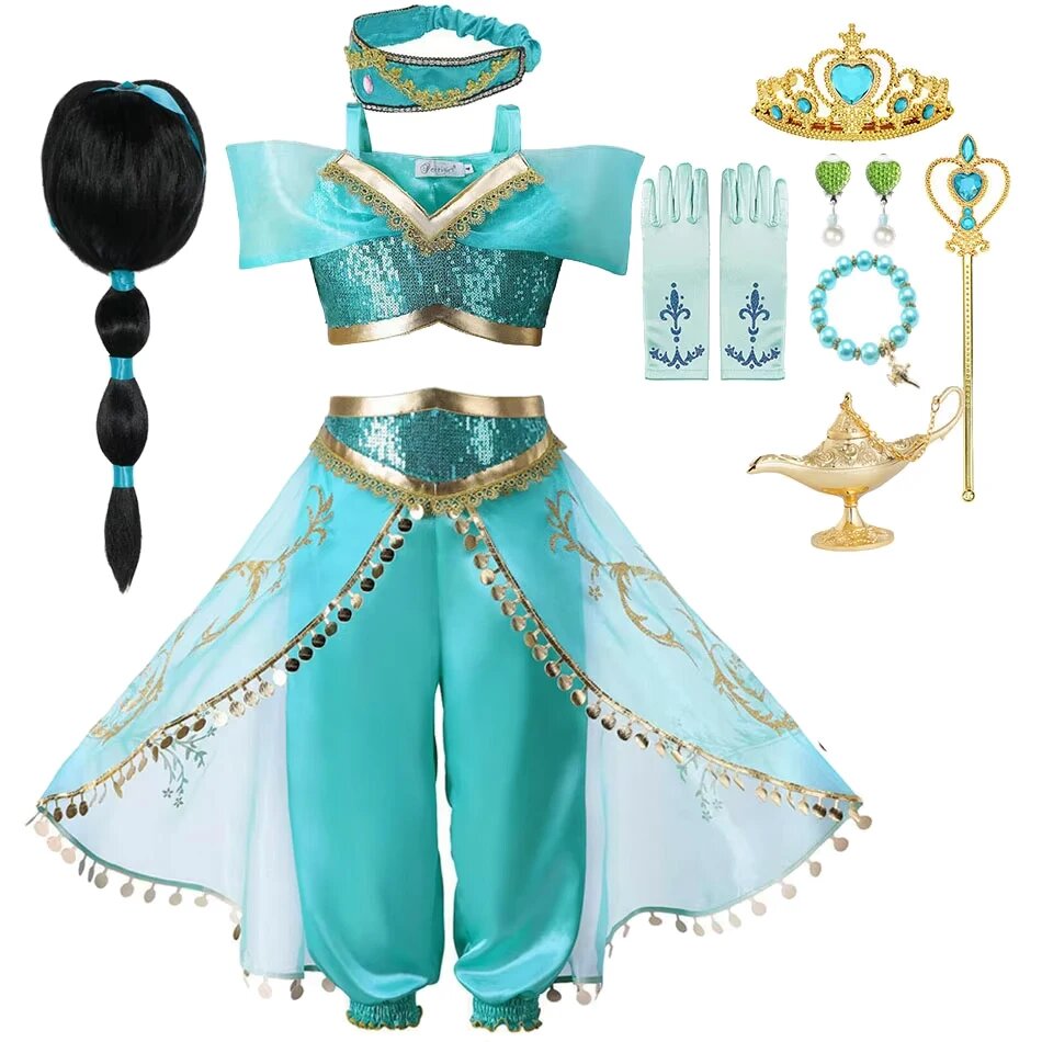 Платье принцессы Жасмин Disney, голубой, полиэстер, сетка, хлопок 5-6T (Size 130), H