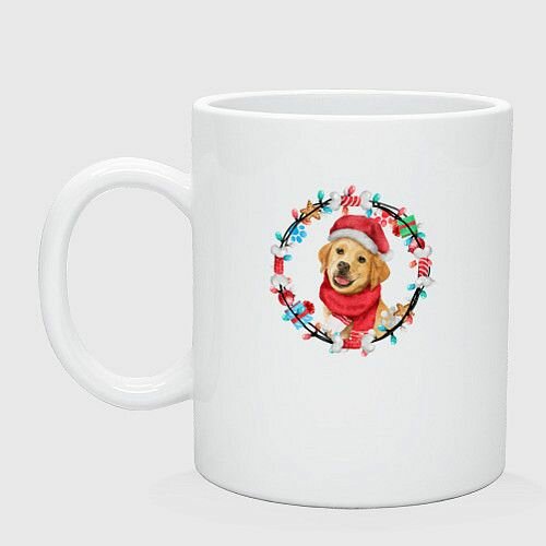 Собачка в новогодних игрушках Керамическая кружка