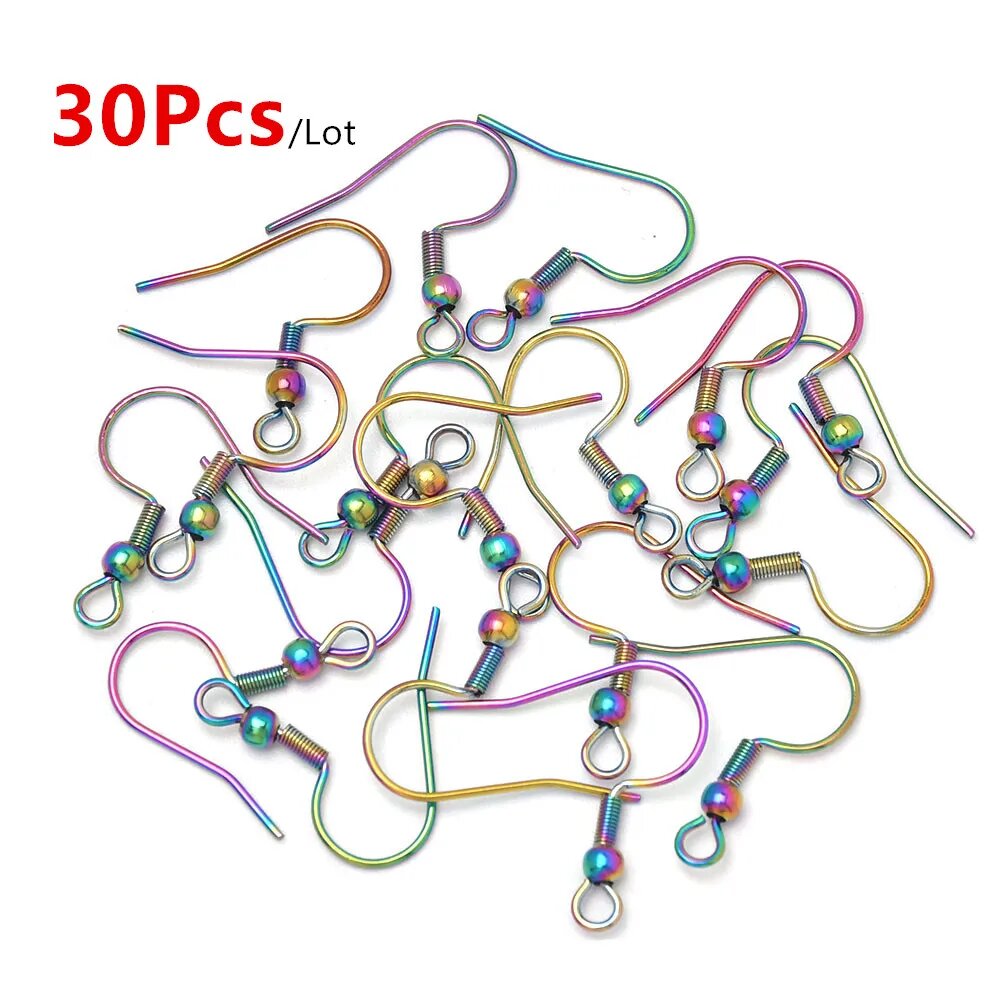 Крючки для сережек из нержавеющей стали, разноцветные, 30 шт