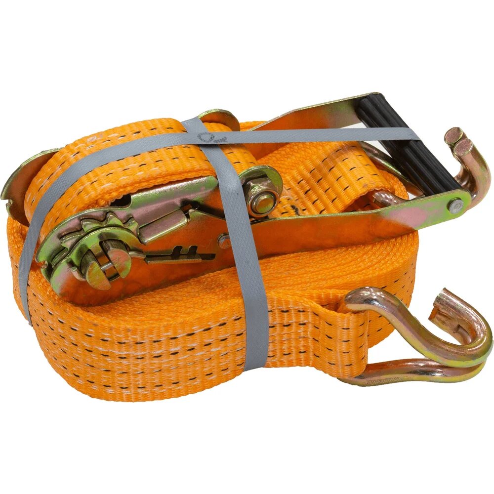 Стяжной ремень Строп-Стор 50 мм (2500/5000 кг) 10 м S10078, полиэфирный ремень с крюками и фиксатором, зеленый цвет