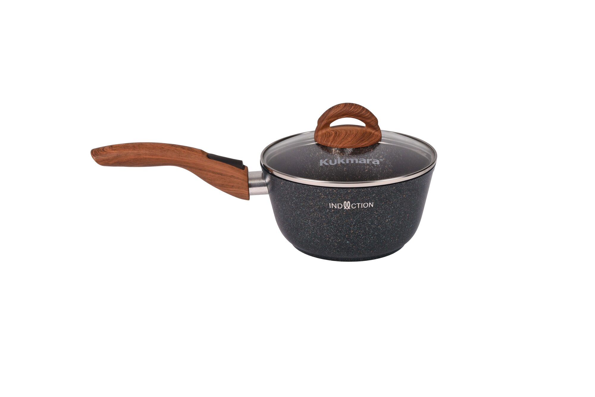 Ковш 1,5л с но-сиком со съем-ной ручкой, со стекл. крышкой, АП линия "Granit Ultra Induction" (blue)