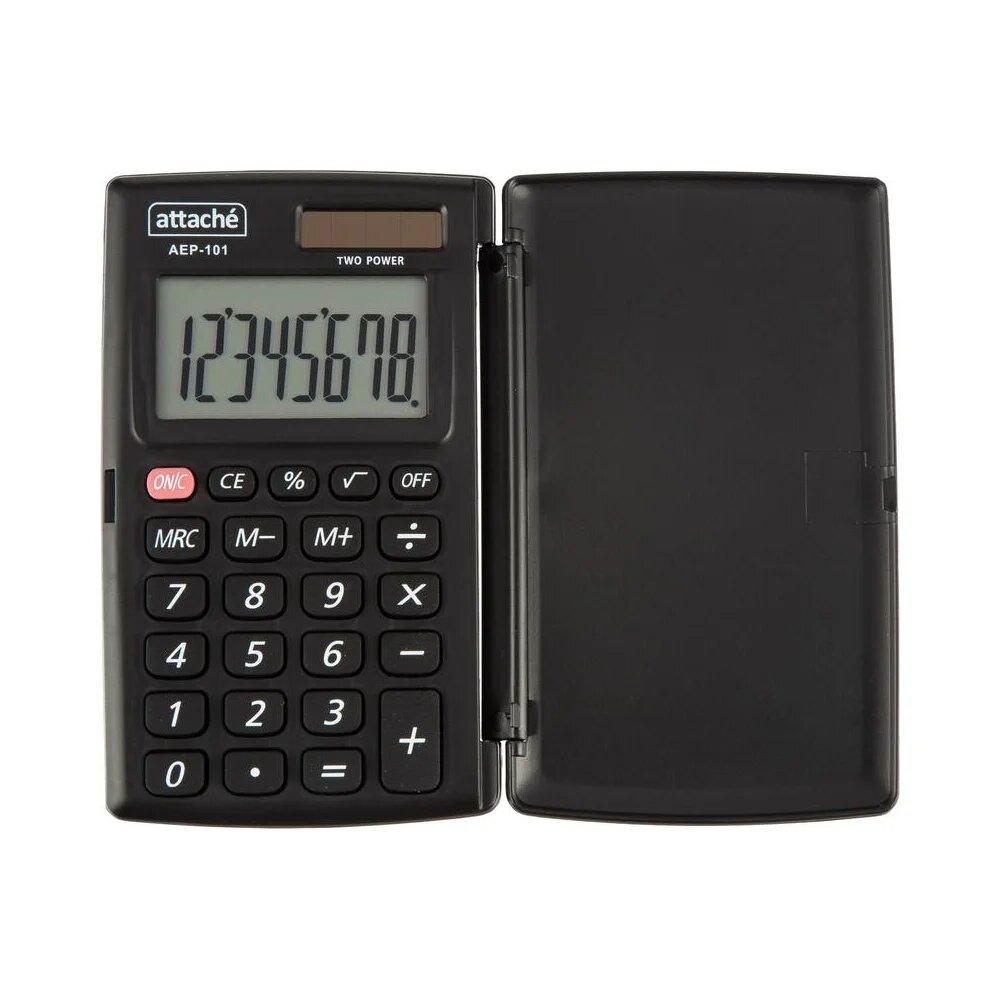 Карманный калькулятор Attache aep-101 с крышкой, 8 разрядов, двойное питание, черный 1779759
