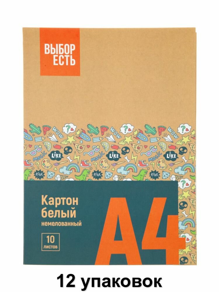 Выбор есть Картон белый немелованный А4, 10 листов, 12 уп