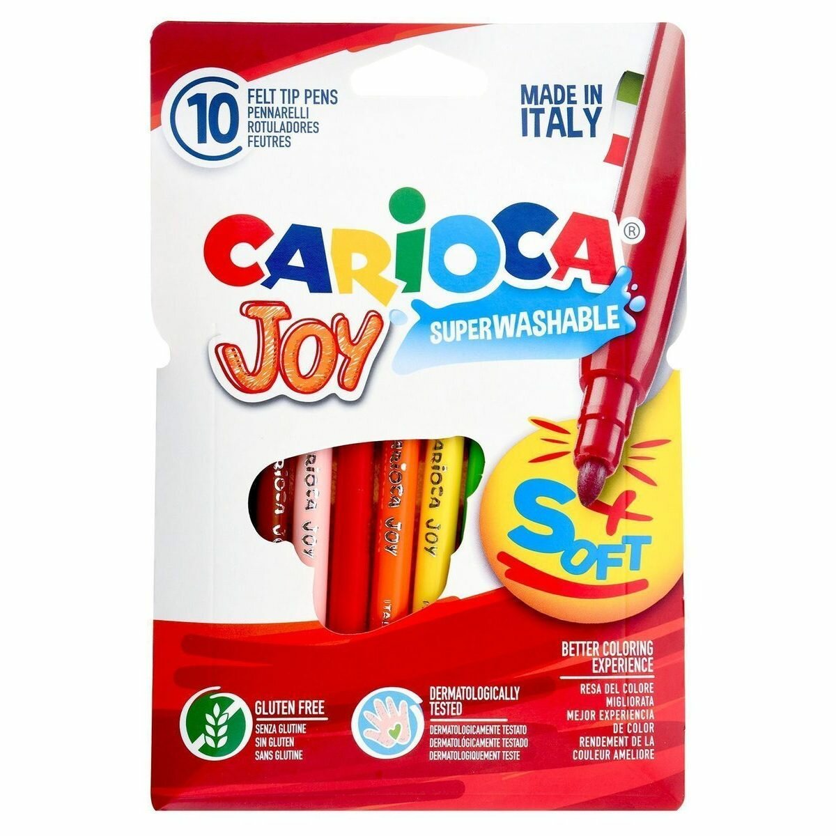 Набор фломастеров 10 цветов Carioca Joy (линия 1-2.6мм, смываемые) картонный футляр (40528), 12 уп.