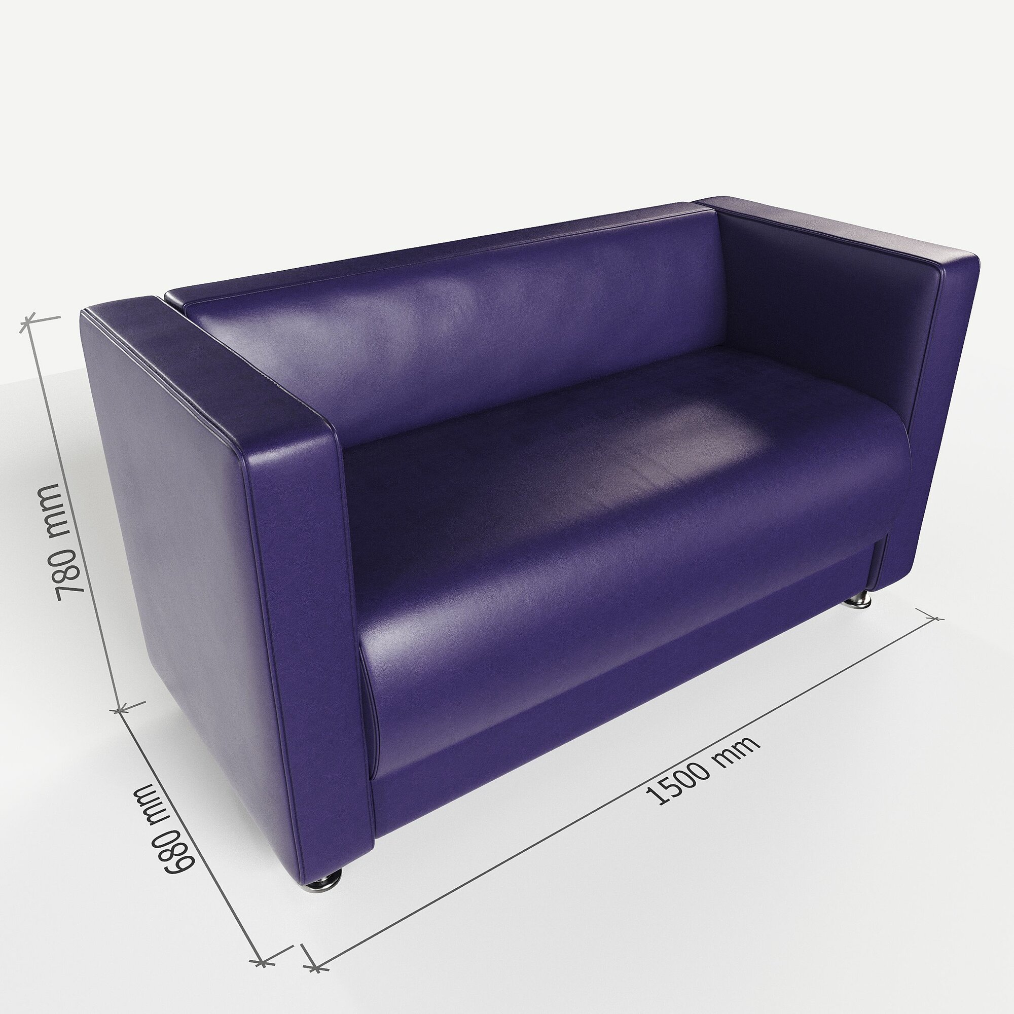 Диван прямой офисный из эко кожи с подлокотниками Пауза (Фиолетовый 150)