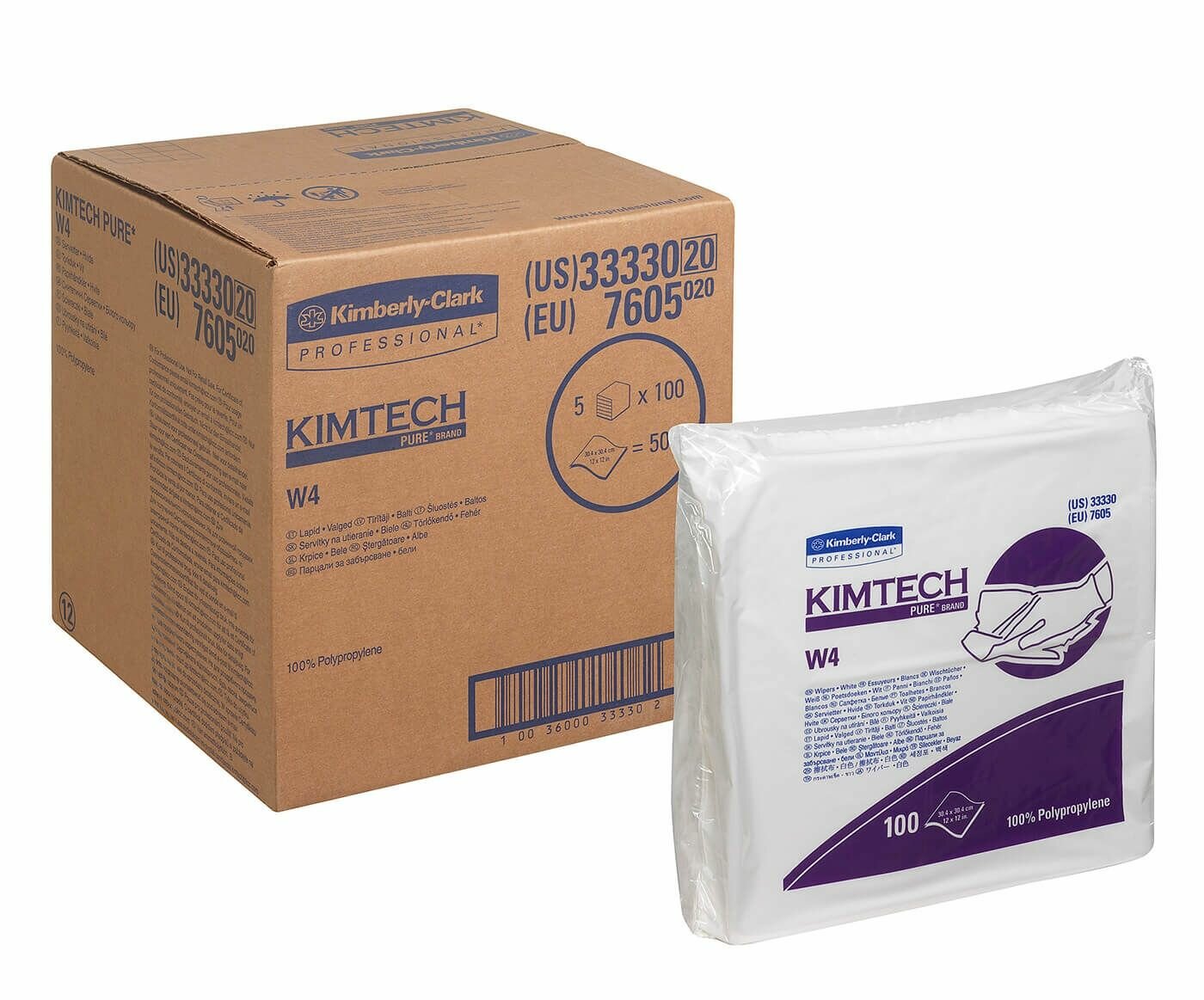 7605 Протирочный материал в пачках Kimtech Pure W4 30,4 х 30,4 см (5 пач х 100 л)