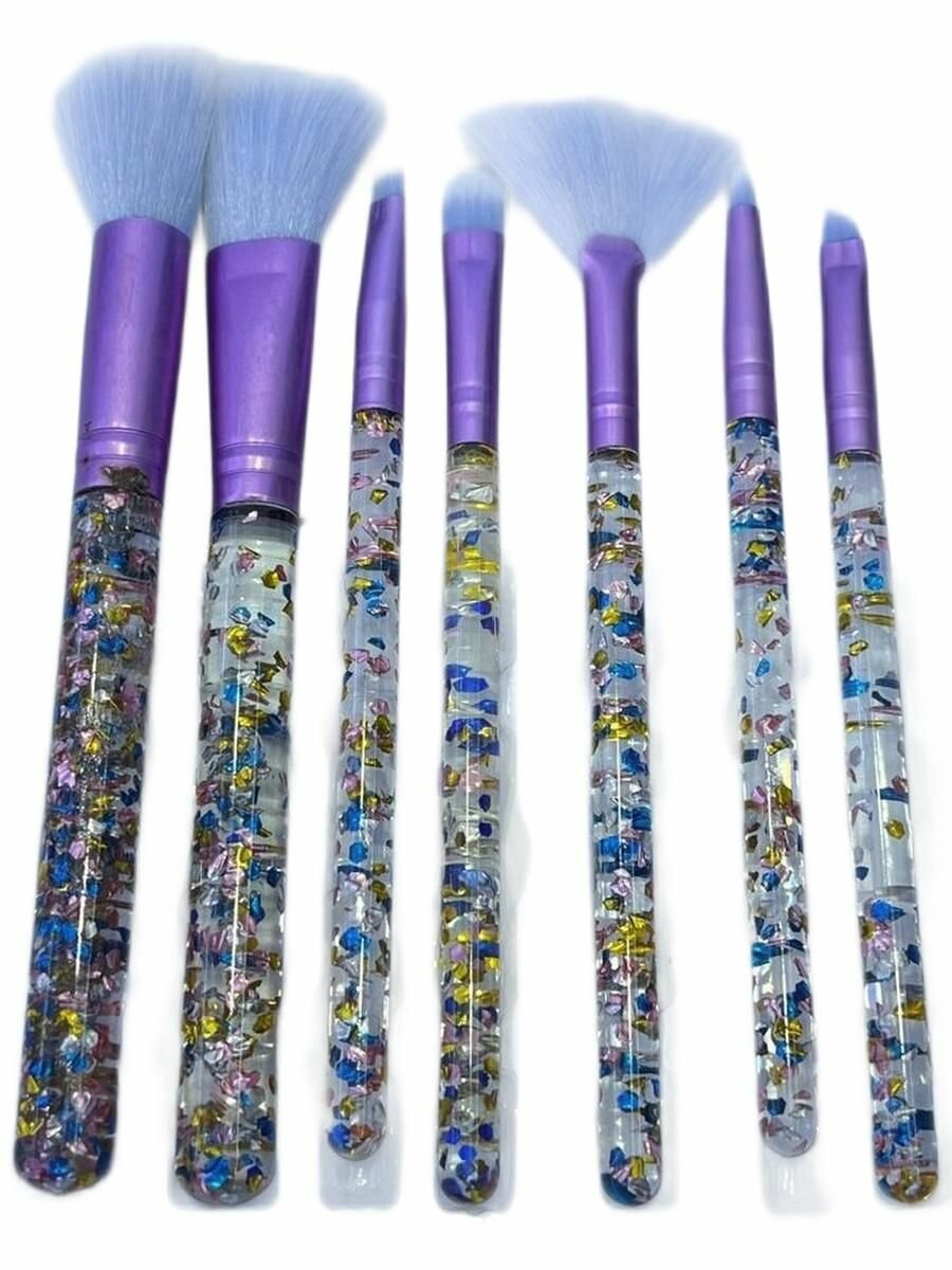 Набор блестящих косметических кистей для макияжа 7 штук, синий