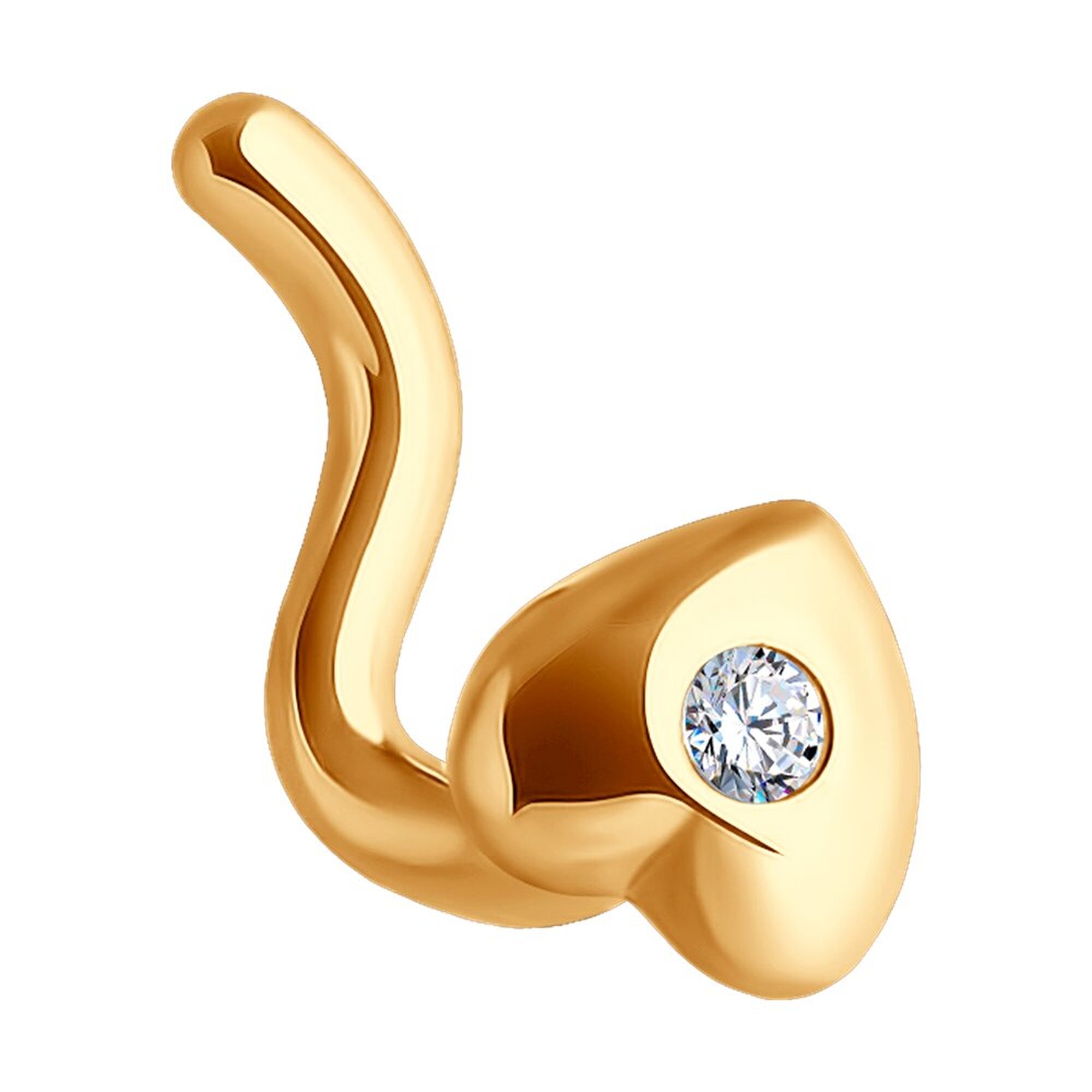 Пирсинг в нос, красное золото, 585 проба, фианит