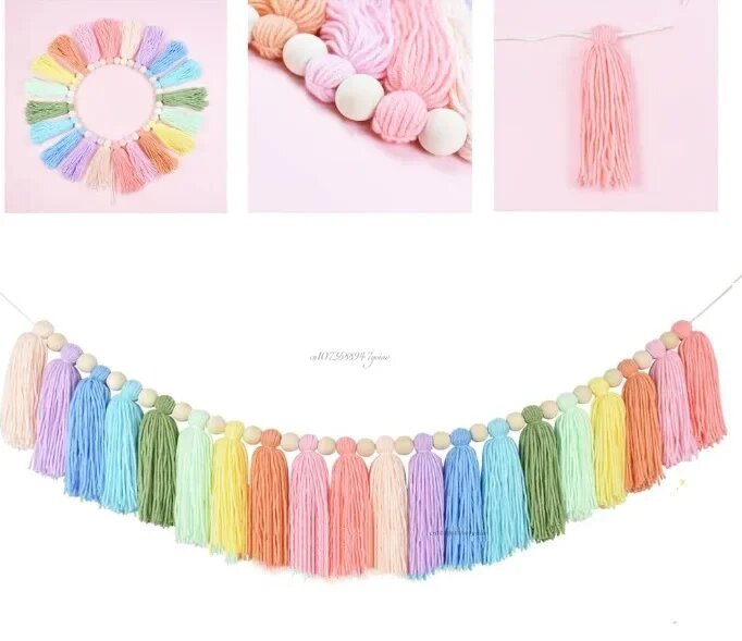 Радужная гирлянда с кисточками из хлопка 05