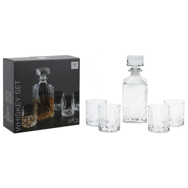 Набор для виски KOOPMAN: штоф и 4 стакана, гранёные, стекло, 900/230 мл