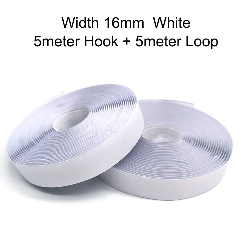 Липучка самоклеящаяся нейлоновая 5 м/пар 16-50 мм Белый, White 16mm