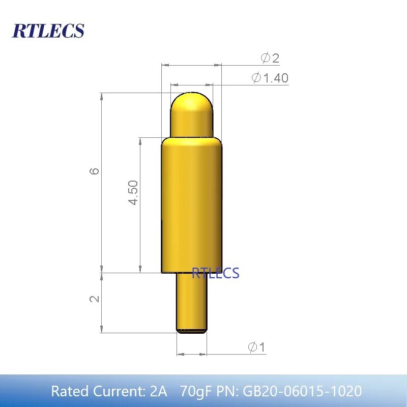 RTLECS Подпружиненный разъем Pogo Pin 2.0 мм 5 шт. Height H 6.0mm