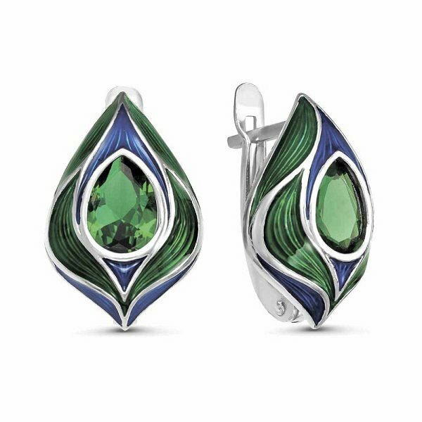 Серьги, серебро, 925 проба, родирование, эмаль, шпинель синтетическая
