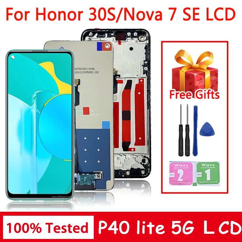 6,5 "nova 7 SE CDY-AN00 дисплей для Huawei P40 Lite 5G lcd Сенсорная панель экран дигитайзер для Honor 30S CDY-NX9A рамка для ЖК-дисплея With Black Frame