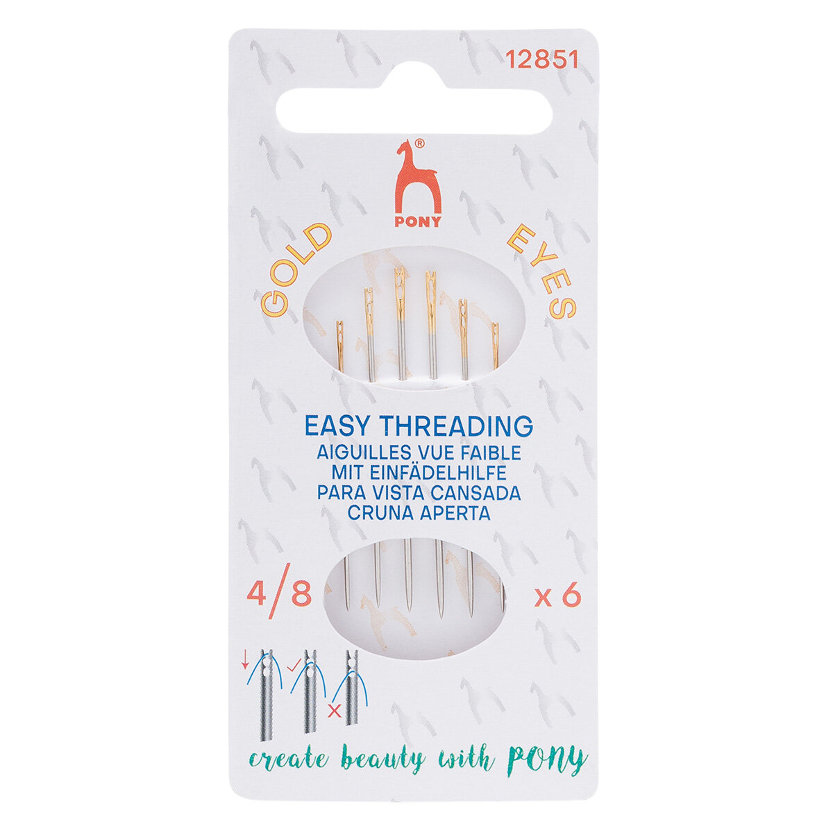 Иголки для шитья для слабовидящих с упрощенным вдеванием Easy Threading №4-8, 6 шт, PONY 12851 (12351)