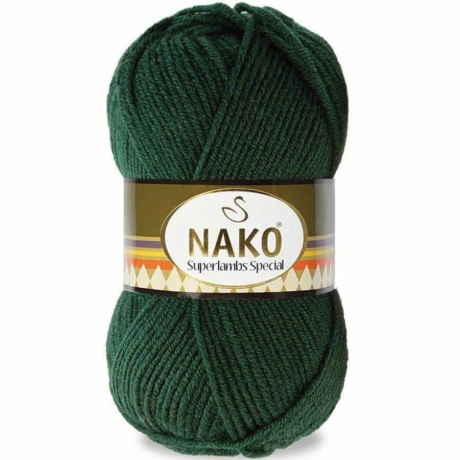 Пряжа Nako SUPERLAMBS SPECIAL 3601 т. зеленый (5 мотков)