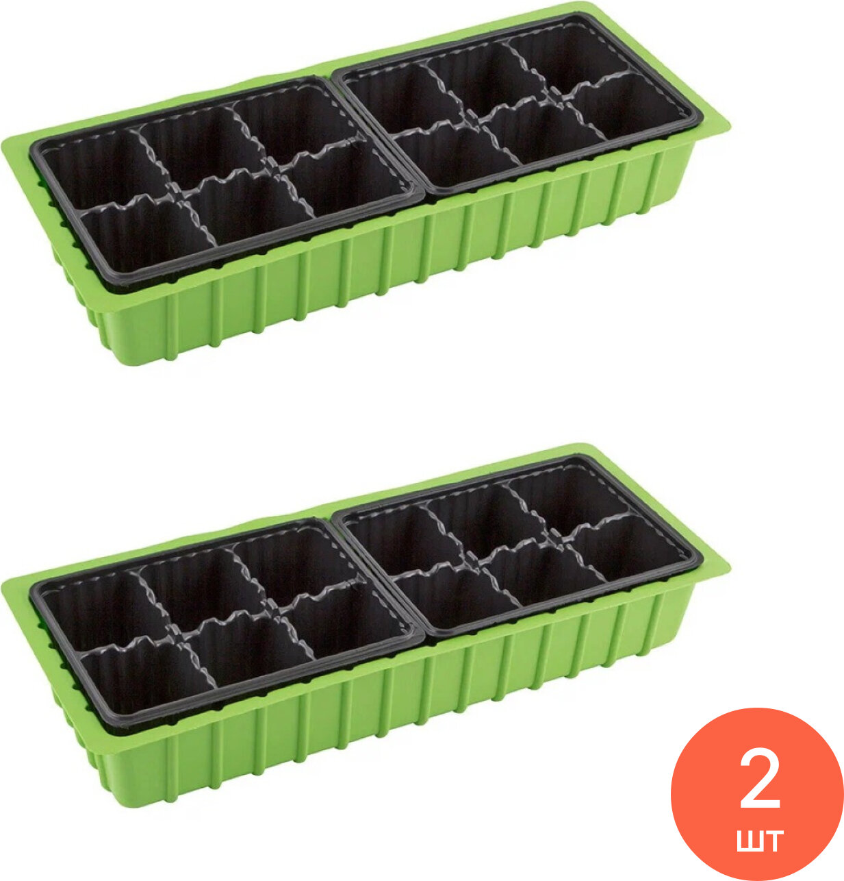 Мини парник из пластика, 2 вставки, 12 ячеек / товары для рассады (комплект из 2 шт)