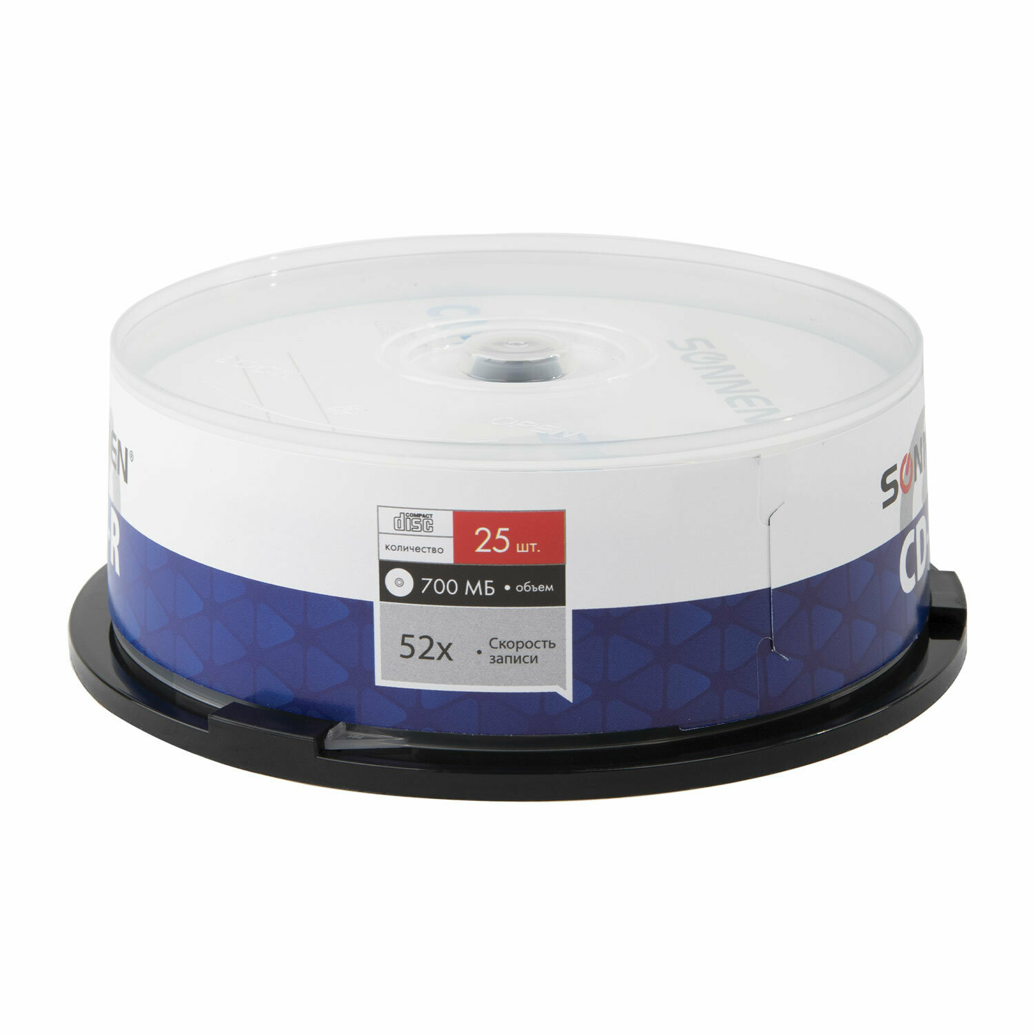 Диск CD-R SONNEN, 700 Mb, 52x, Cake Box (упаковка на шпиле) комплект 25 шт, 513531