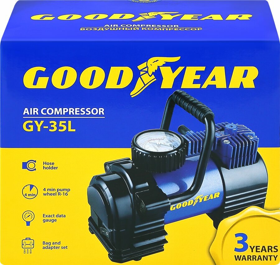 Воздушный компрессор GOODYEAR 35 л/мин со съемной ручкой, сумка д/хранения GY000102 (Китай)
