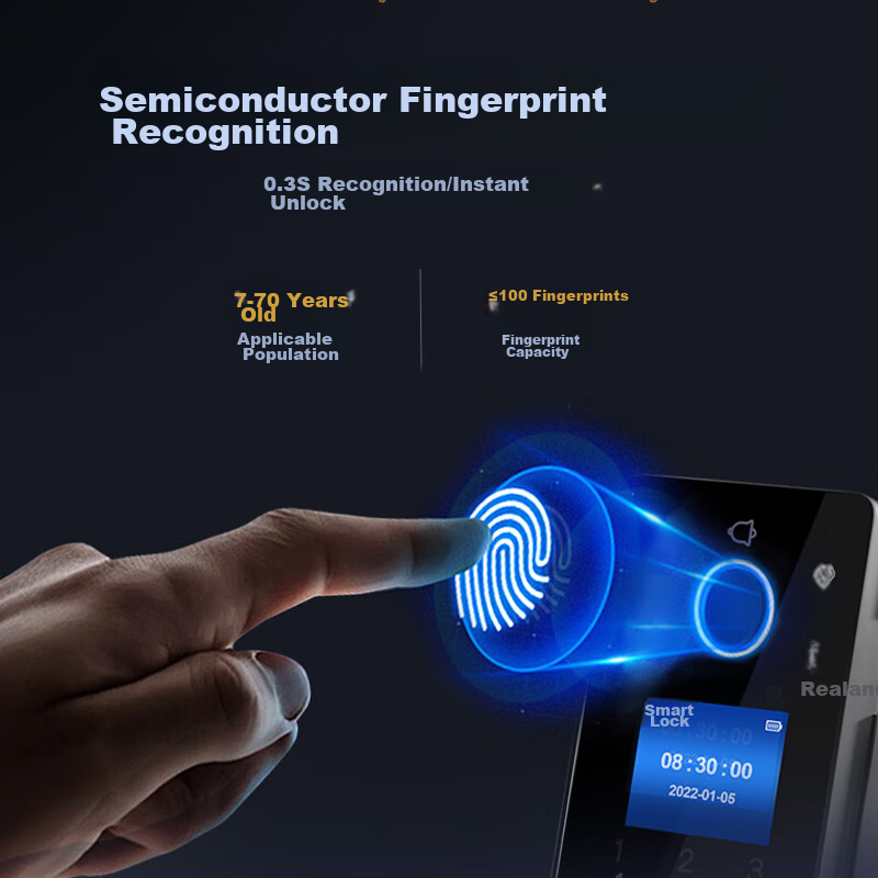 Realand Glass Door Fingerprint Lock, Access Control Smart Electronic Password Lock, Office Glass Door Lock, No Drilling Required, No Wiring Needed, Can Be Paired with IC Cards, ZD208