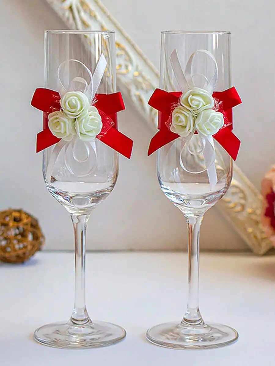 Свадебные бокалы для молодоженов, фужеры жениха и невесты для шампанского новобрачных 2 шт.