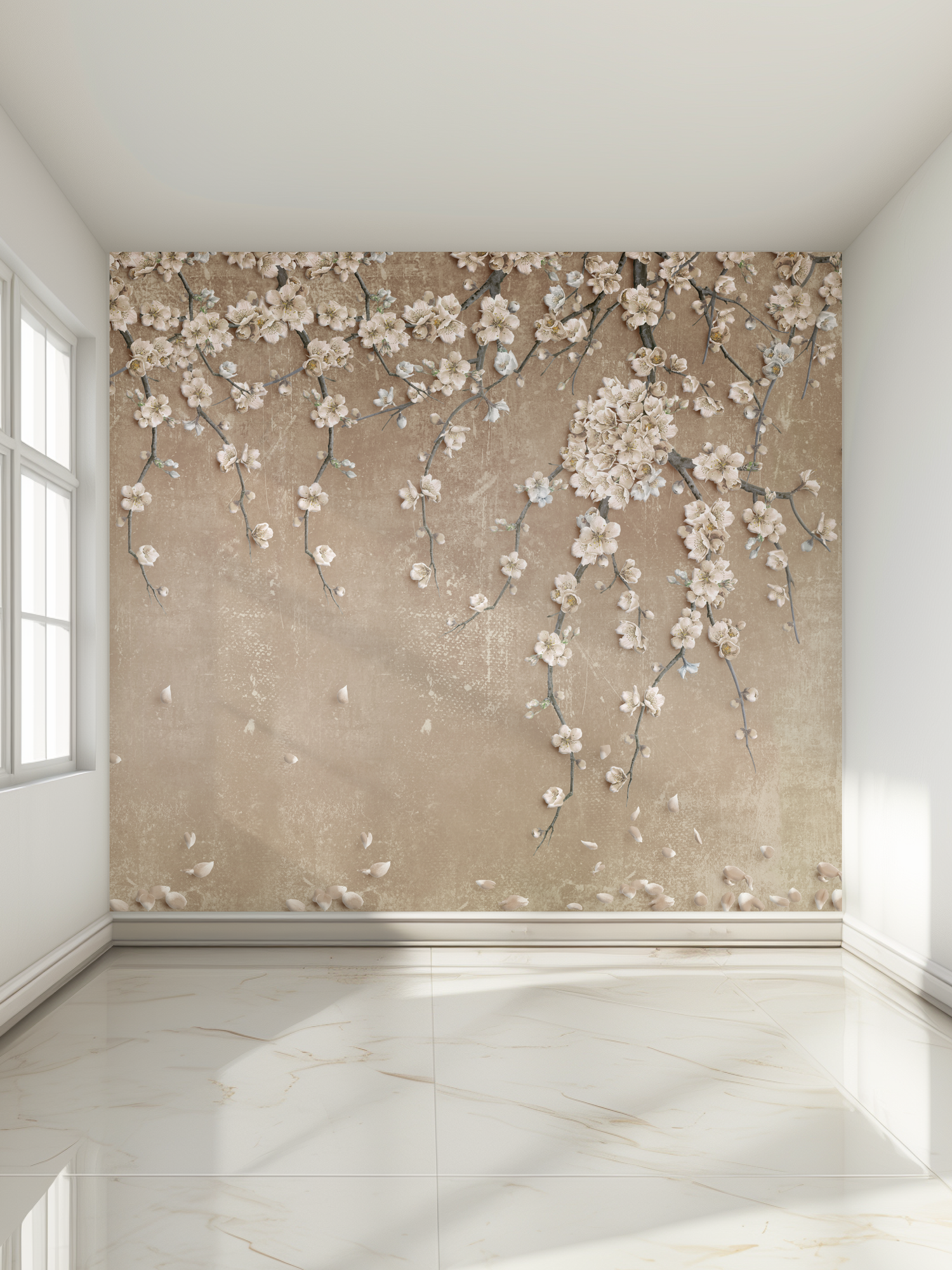 Фотообои 3д на стену "Сакура", флизелиновые 300х280 см на кухню, спальню, зал