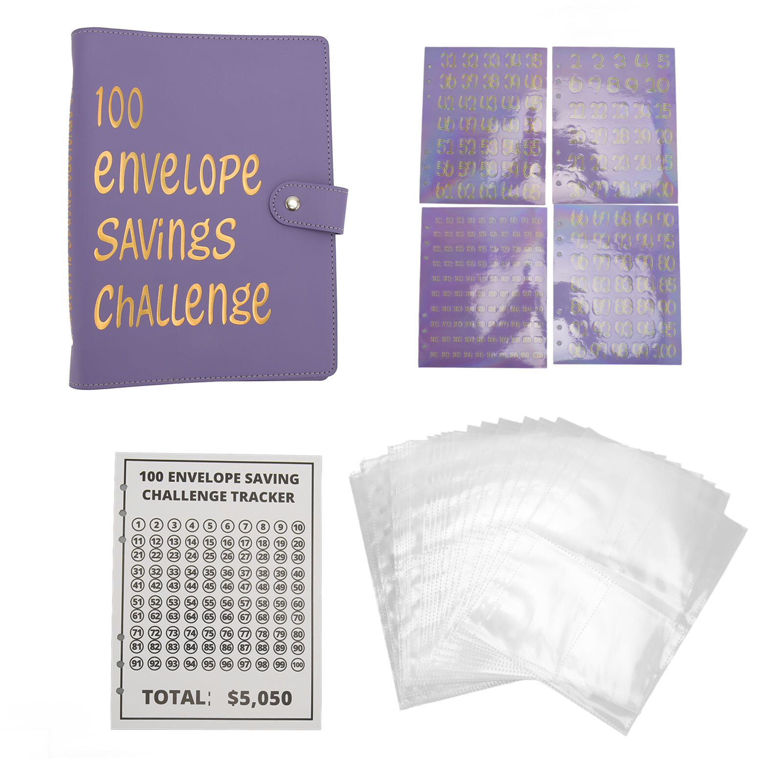 Экономичный органайзер для бюджета из водонепроницаемой искусственной кожи формата А5 с 100 конвертами для наличных денег, для детей и взрослых, фиолетовый.