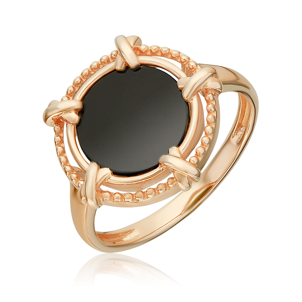 Кольцо, красное золото, 585 проба, оникс