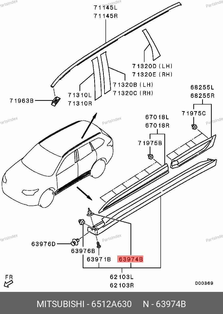 Пистон крепления накладки порога, MITSUBISHI 6512A630