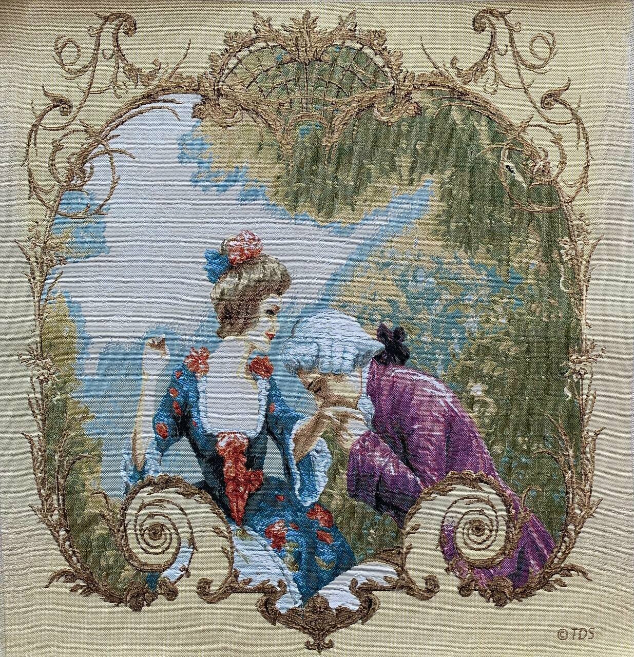 Гобелен средневековый, гобелен без рамы 45х45 см / "Уроки этикета"