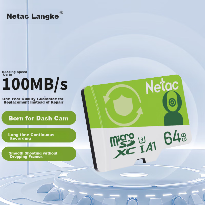 Netac 64GB TF (MicroSD) Memory Card A1 U3 V30 4K Dash Cam Dedicated Surveillance Card Compatible with 360, Hikvision, Lingdu Daidai, And Others